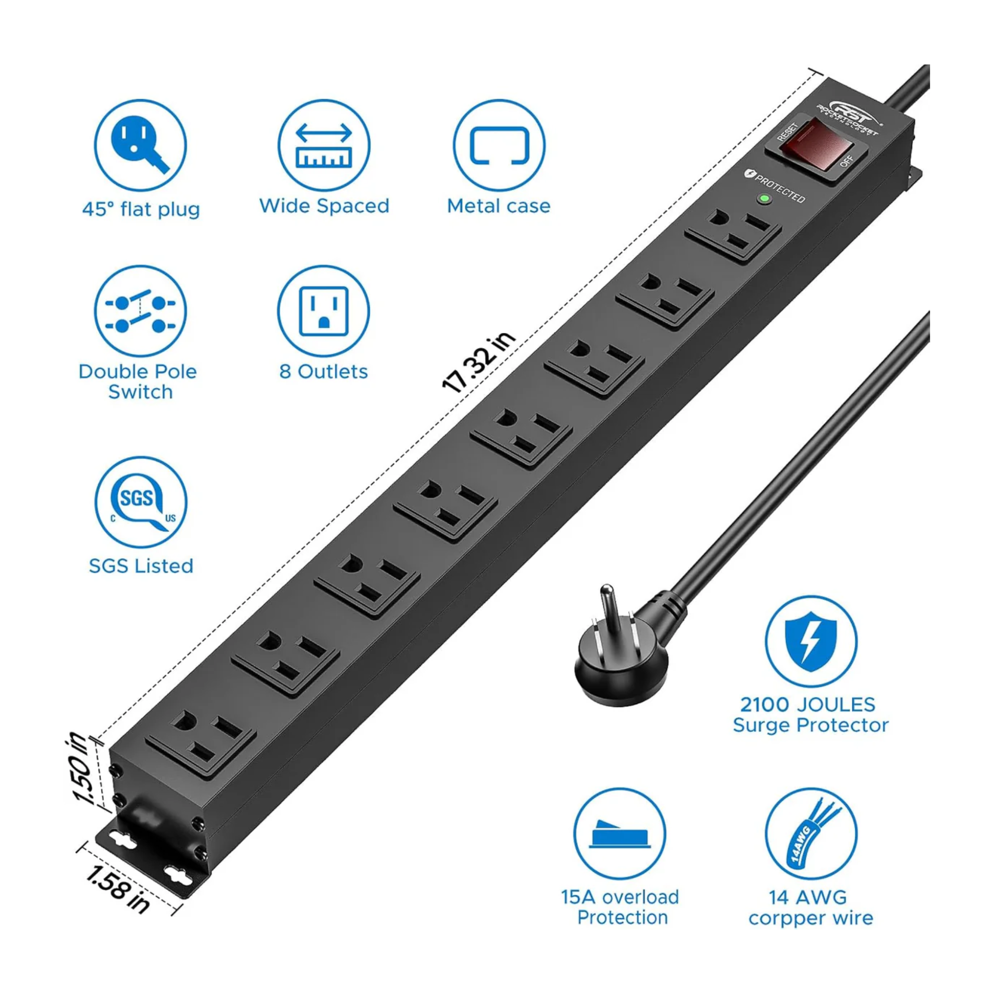Sim Rig Mounted Power Strip - 8 Outlets – Apex Sim Racing